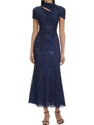 SELF-PORTRAIT Embellished Draped Dress - Blue