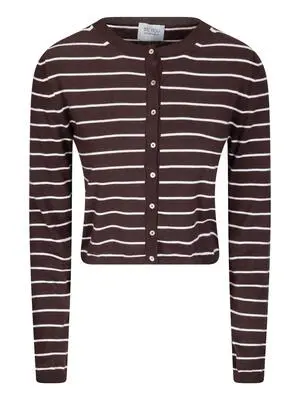BE YOU Striped Cropped Cardigan - Black