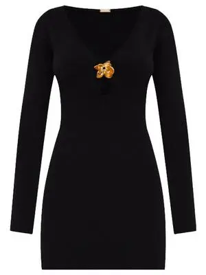 Cult Gaia Embellished Long Sleeve Mini Dress - Black