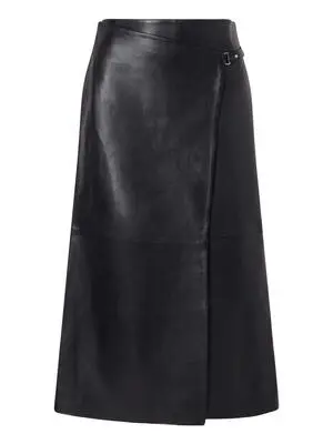 ST. AGNI Midi Leather Wrap Skirt - Black