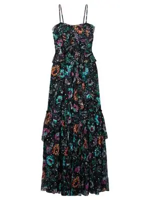 Ulla Johnson Colette Ruffled Floral-print Fil Coupé Silk-chiffon Gown - Black