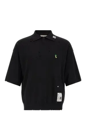 Mihara Yasuhiro Distressed Embroidered Polo Shirt - Black