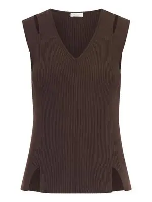 ROBERTO COLLINA Sleeveless Ribbed Cut-out V-neck Top - Black