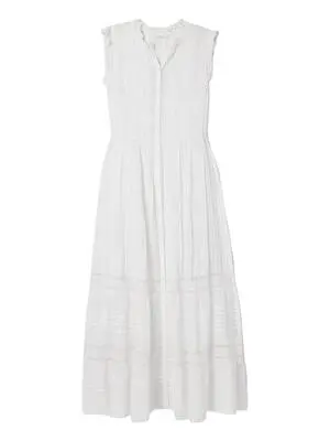 DÔEN Sleeveless Crochet Lace Button-front Maxi Dress - White