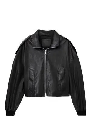 ALLSAINTS Lowden Leather Funnel Neck Jacket - Black