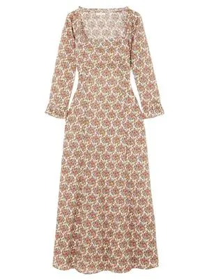 DÔEN Long-sleeved Floral Midi Dress - Cream