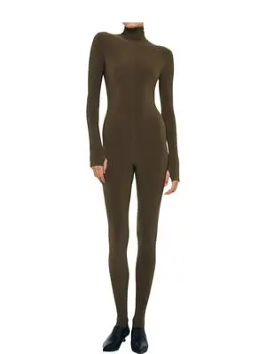 Norma Kamali Long Sleeve Turtle Catsuit With Footie - Bark