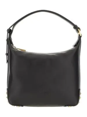TOD'S Zipper Handbag With Top Handle And Gold Tone Studs - Black