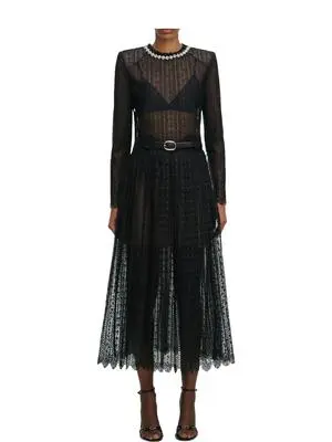 SELF-PORTRAIT Organza Lace Midi Skirt - Black