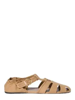 Miu Miu Allacciate Ruched Flat Sandals - Malted Beige