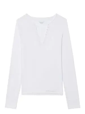 Zadig&Voltaire Tuni Henley T-shirt With Rhinestone Wings - White