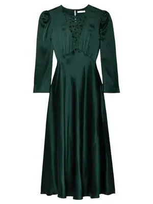 DÔEN Long Sleeve Lace Detail Dress - Dark Green