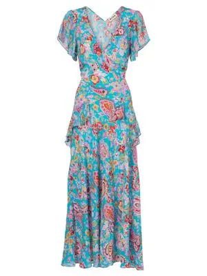 Rixo Short Sleeve V-neck Floral Print Maxi Dress - Multicolor