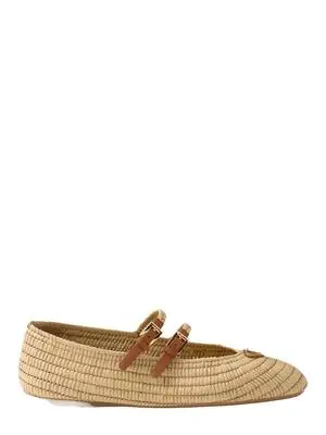 Prada Raffia Ballerinas With Logo Detail - Light Brown