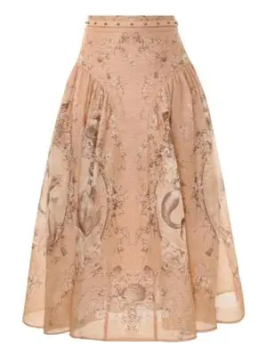 Zimmermann Rebellion Printed Midi Skirt - Nude