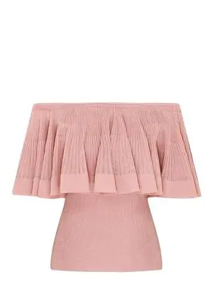Zimmermann Pleated Ruffle Knit Top - Gray Pink