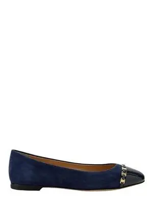 FERRAGAMO Suede And Patent Leather Round Toe Ballet Flats - Black