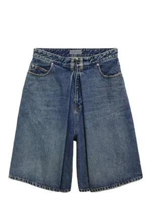 Balenciaga Folded Denim Shorts - Dirty Blue