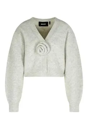 ROTATE BY BIRGER CHRISTENSEN Puff-sleeve Rose-embellished Cardigan - Grey
