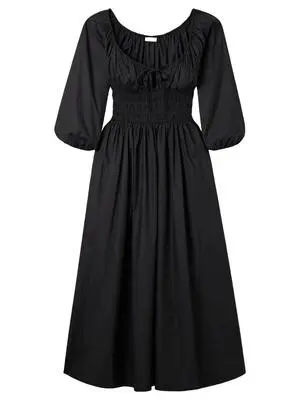 DÔEN Quintessa Shirred Midi Dress - Black