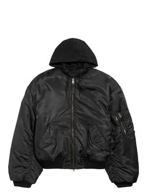 Balenciaga Hooded Zip-up Bomber Jacket - Black