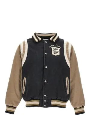 Rhude Washed Logo Embroidered Varsity Jacket - Black