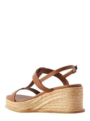 JIMMY CHOO Leather Espadrille Wedge Sandals - Nude