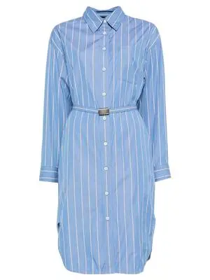 A.p.c. Striped Belted Shirt Midi Dress - Blue