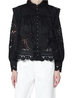 Farm Rio Broderie High Neck Top - Black