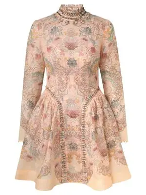 Zimmermann Floral-print High-neck Mini Dress - Nude