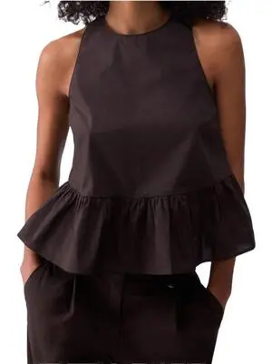 Liu Jo Sleeveless Peplum Top With Back Tie Detail - Dark Brown