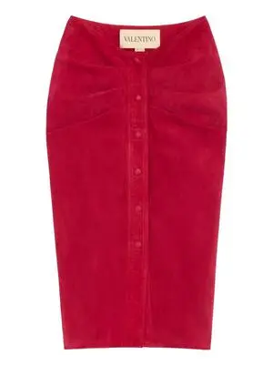 Valentino Garavani Suede Skirt With Waist Pleats - Cherry Red