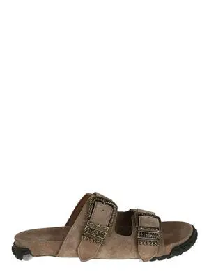 Ash Round Toe Buckled Slip-on Slippers - Brown