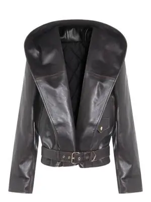 Alaïa Long-sleeved Hooded Leather Jacket - Black