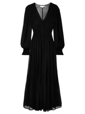 LoveShackFancy Evalina Smocked Chiffon Maxi Dress - Black