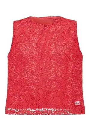 Dior Sleeveless Embroidered Round Neck Top - Light Lotus Red