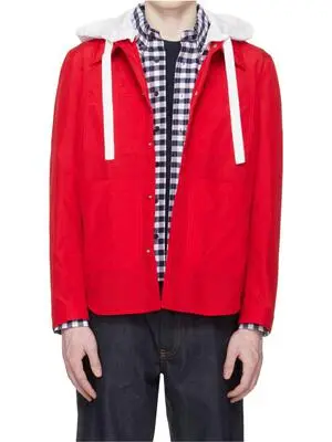 Thom Browne Hooded Ripstop Jacket With Drawstring And Tricolor Flag Detail - Red