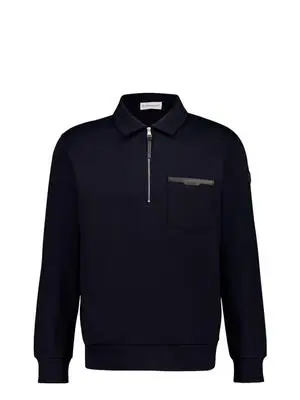 Moncler Leather Logo Half-zip Sweatshirt - Dark Blue
