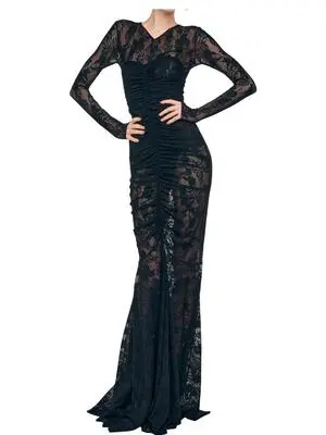 NORMA KAMALI Norma Kamali Lace V-Neck Maxi Dress