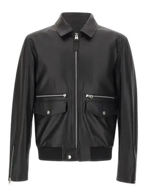Mackage Leather Zip Bomber Jacket - Black