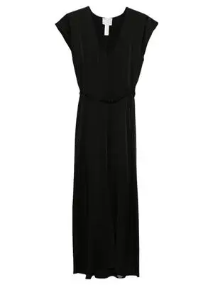 FORTE_FORTE V-neck Short-sleeve Maxi Dress With Tie Belt - Black