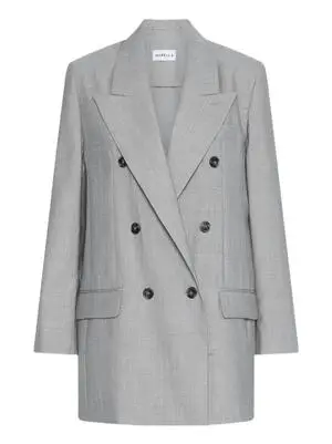 Marella Double-breasted Wool And Silk Grisaille Blazer - Grey