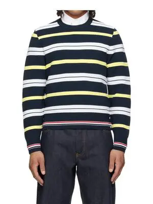 Thom Browne Striped Crew Neck Knit Sweater - Navy Blue