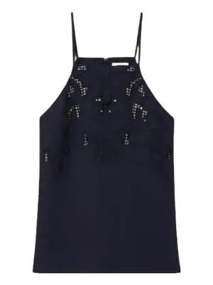 TWINSET Embroidered Halter Neck Top With Lace Details - Black