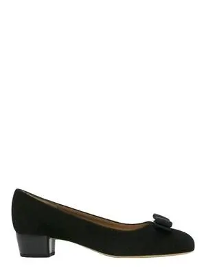 FERRAGAMO Salvatore Ferragamo Black Suede Bow Detailing High Heel Pumps Black