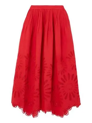 Ulla Johnson Embroidered Midi Skirt - Red