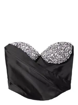 AREA Crystal-embellished Draped Satin Bustier Top - Black