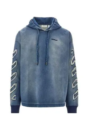 Off-White Distressed Detail Drawstring Hoodie - Blue