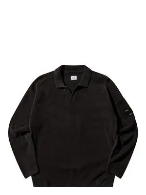 C.P. COMPANY Polo Collar Lens Knitted Sweater - Black