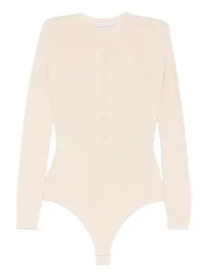 Patrizia Pepe Ribbed Knit Bodysuit With Button Fastening - Beige